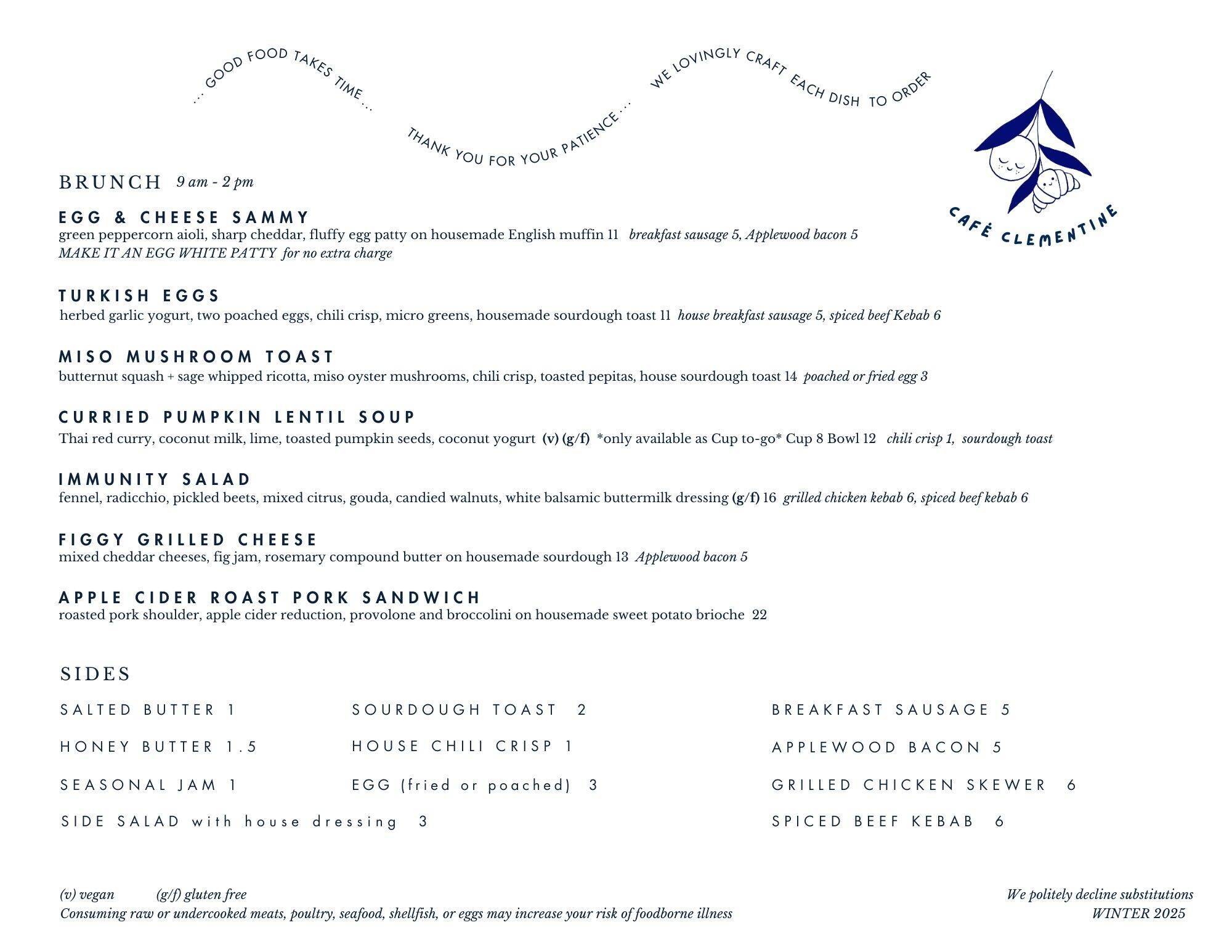 Café Menu | Le Clementine Bakeshop